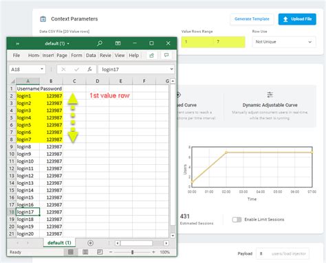 Pruebas de carga con usuarios únicos configuración del uso de filas de valores en archivos CSV