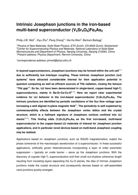 Pdf Intrinsic Josephson Junctions In The Iron Based Multi Band