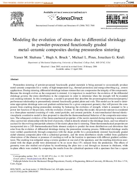 Pdf Modeling The Evolution Of Stress Due To Differential Shrinkage In