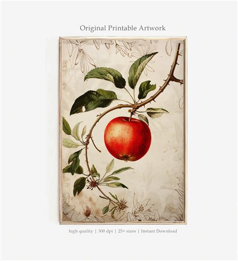 Vintage Apple Printable Art Botanical Fruit Illustration Scientific