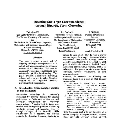 Detecting Sub Topic Correspondence Through Bipartite Term Clustering