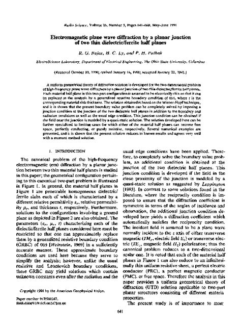 Pdf Electromagnetic Plane Wave Diffraction By A Planar Junction Of Two Thin Dielectricferrite