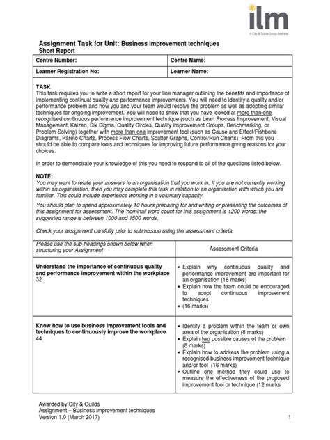 Business Improvement Techniques Ilm Assignment Pdf Psychological
