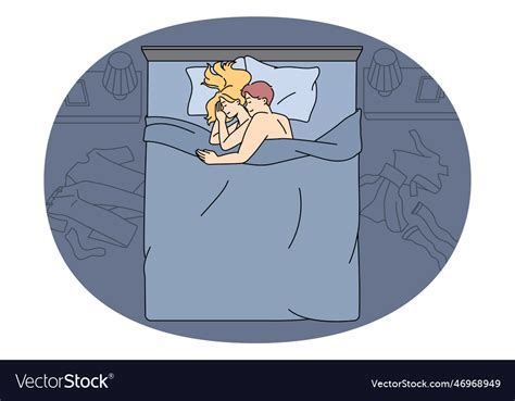 Happy Couple Cuddle In Bed After Sex Royalty Free Vector