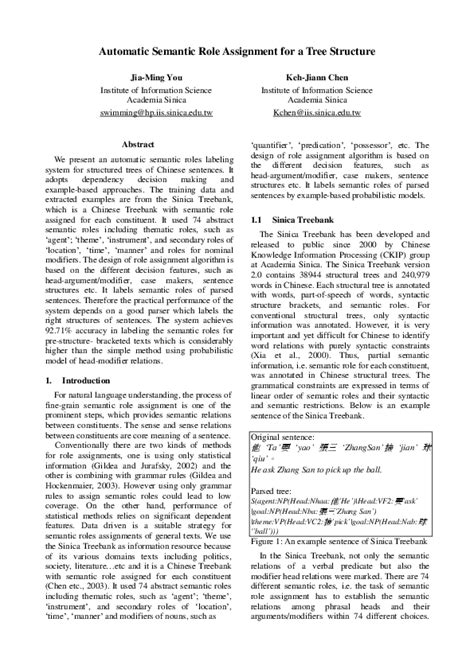 Pdf Automatic Semantic Role Assignment For A Tree Structure