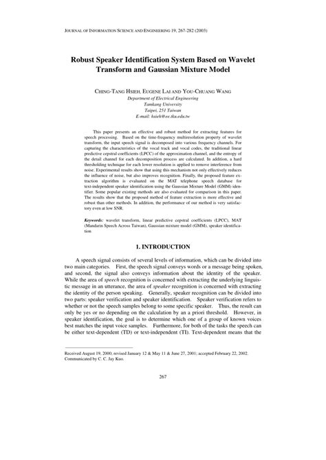 Pdf Robust Speaker Identification System Based On Wavelet Transform And Gaussian Mixture Model