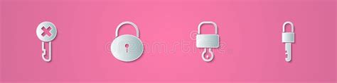 Set Paper Cut Wrong Key Lock And And Locked Icon Paper Art Style Stock Vector Illustration