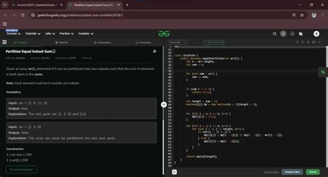 Dsa Geeksforgeeks Java Partitionequalsubset Dynamicprogramming