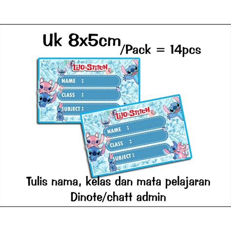 Custom Name Label Name Cromo Hologram Lilo N Stitch 14pcs Shopee