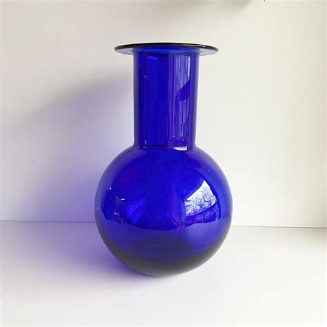 Vintage Cobalt Blue Glass Vase Minimalist Scandinavian Design Etsy