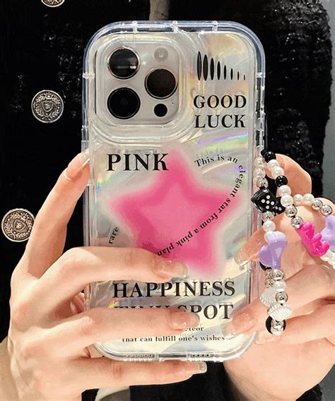 귀여운 아이폰 핑크스타 홀로그램 실버 투명 젤리 실리콘 스트랩 Y2k 우정 유니크 키치 힙 실리콘 젤리 핸드폰 휴대폰 애플 폰