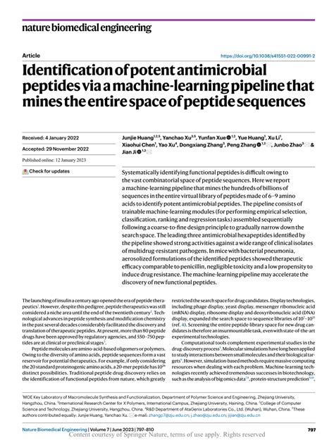 Identification Of Potent Antimicrobial Peptides Via A Machine Learning