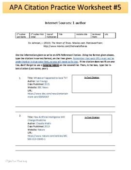 APA Citation Worksheet Internet Sources W Author By Gholson Teaching