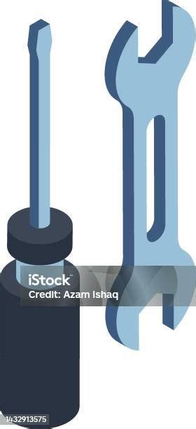 개방형 렌치 및 슬롯형 스크루 드라이버 손 도구 개념 벡터 아이콘 아이소메트릭 디자인 자동차 서비스 및 자동차 수리점 기호 트럭
