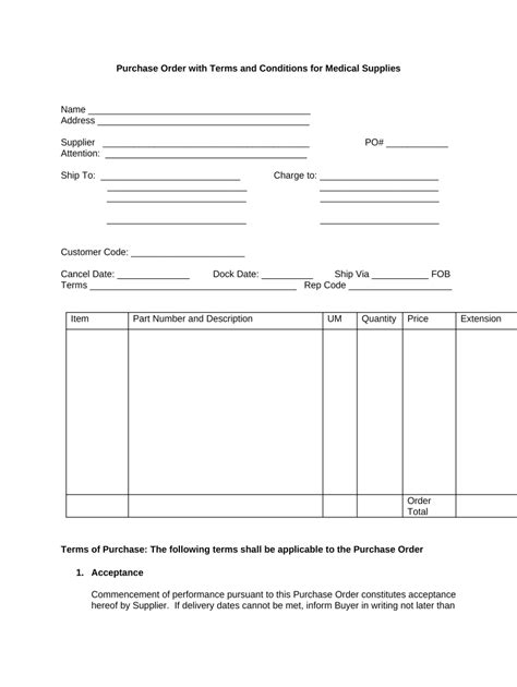 Purchase Order With Terms And Conditions For Medical Supplies Form Fill Out And Sign Printable