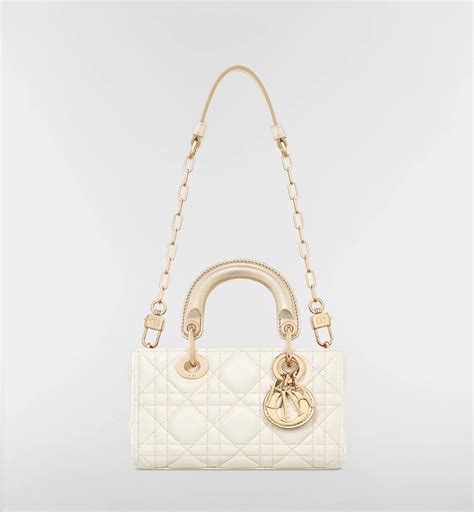 Lady D Joy Micro Bag Two Tone Gold And White Cannage Lambskin With