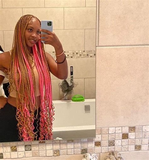Blonde Knotless With Pink Peekaboo In 2024 Peekaboo Hair Colors Hair Braid Diy Peekaboo Hair