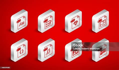 Set Line Doc File Document M3u Ruby  Bmp Otf Wav And Css Icon Vector Stock Illustration