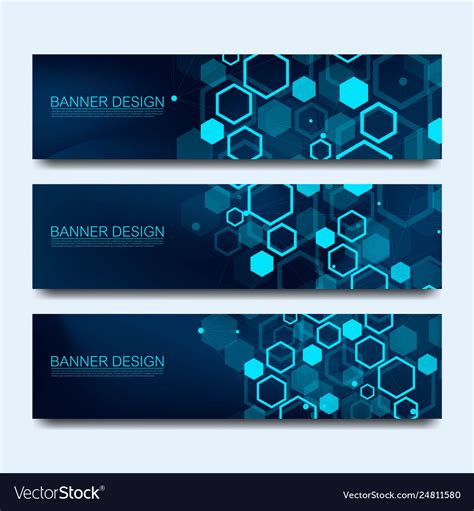 Abstract Molecules Banners Set With Lines Dots Vector Image