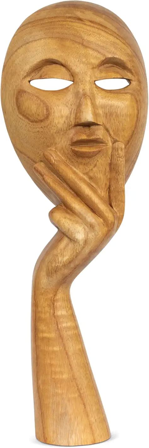 مجموعه G6 ماسک متفکر انتزاعی 16 اینچی دست ساز چوبی Stand Alone مجسمه یا