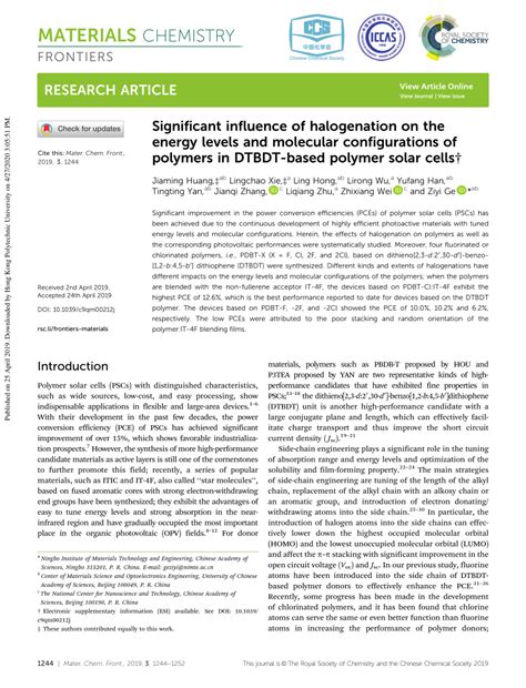 Pdf Significant Influence Of Halogenation To Energy Levels And