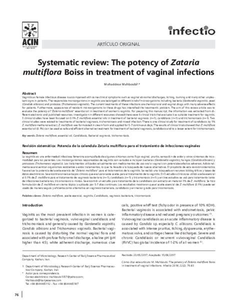 Pdf Systematic Review The Potency Of Zataria Multiflora Boiss In Treatment Of Vaginal