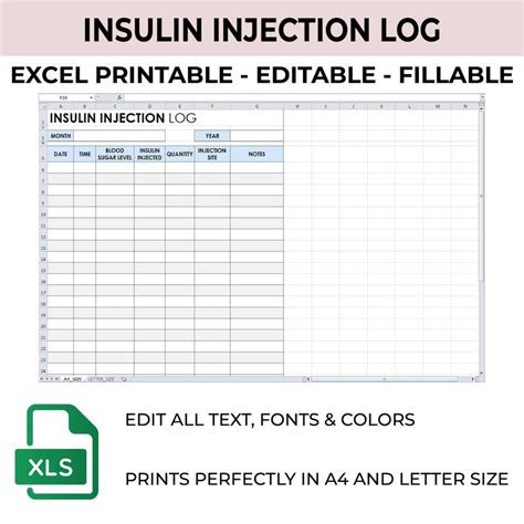 Insulin Injection Log Insulin Injection Tracker Diabetic Log Diabetic Tracker Diabetes Log