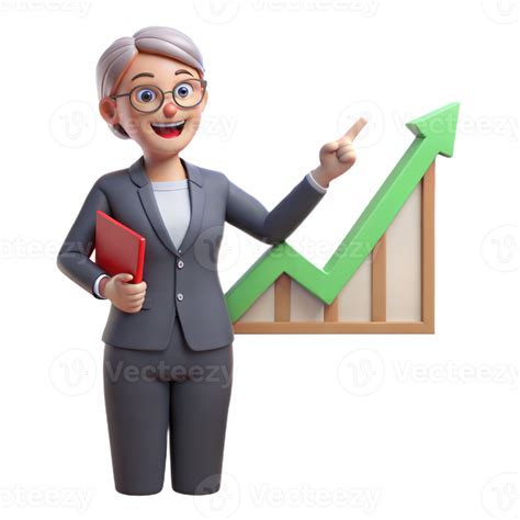Smiling Businesswoman Pointing At Upward Trend Graph 50761609 Png