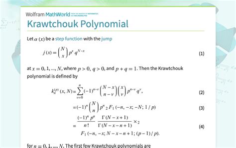 Krawtchouk Polynomial From Wolfram Mathworld