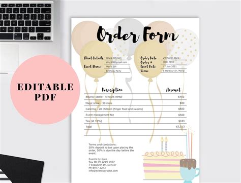Event Planning Order Form Template Editable PDF Download Party Planning Business Order Form