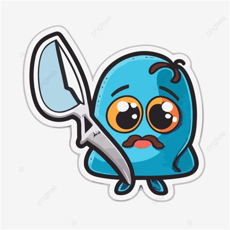 칼을 들고 귀여운 수염을 가진 귀여운 파란색 괴물 클립 아트 벡터 고립 된 만화 무료 가위로 스티커 디자인 상표 Png