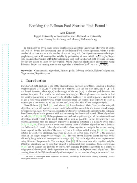 Breaking The Bellman Ford Shortest Path Bound Pdf Combinatorics Graph Theory