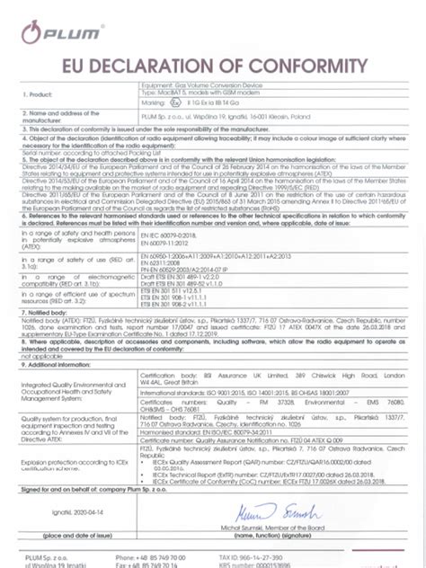Macbat 5 Ex Design No Mid With Gsm Modem Declaration Of Conformity V3