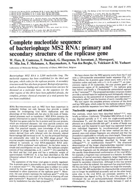 Pdf Complete Nucleotide Sequence Of Bacteriophage Ms2 Rna Primary And Secondary Structure Of