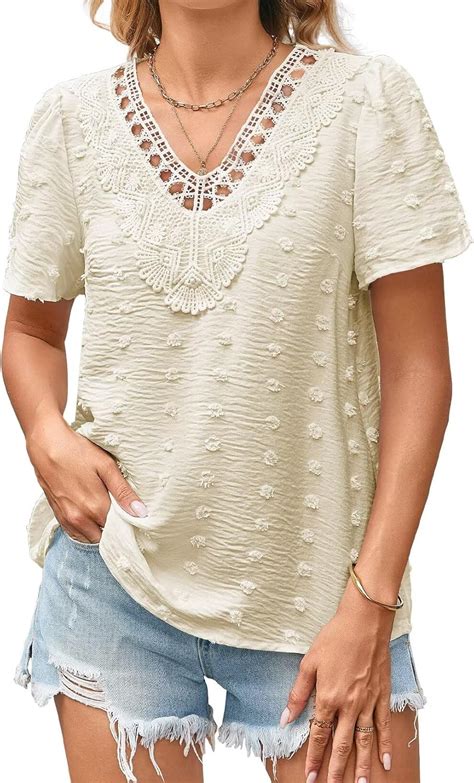 Falechay Summer Tops For Women 2025 Boho Swiss Dot Blouses Short Sleeve
