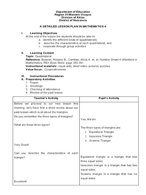Lesson Plan Grade 4 Download Free Pdf Rectangle Elementary Geometry