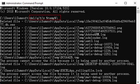 how to delete temporary files in windows 10 via command prompt