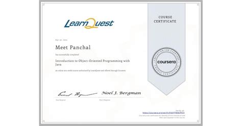 meet panchal on linkedin completion certificate for introduction to object oriented programming…