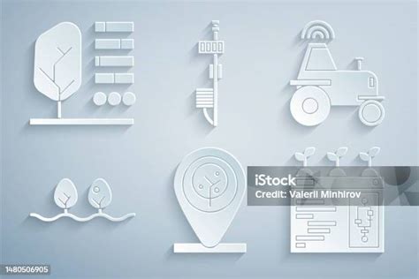 위치 및 트리 무선 트랙터 스마트 팜 플랜트 스마트 농업 기술 독립형 센서 및 상태 아이콘을 설정합니다 벡터 3차원 형태에 대한 스톡 벡터 아트 및 기타 이미지 Istock
