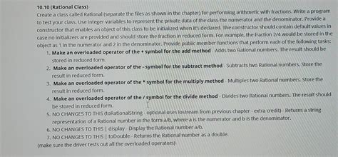 Solved 1010 Rational Class Create A Class Called Rational