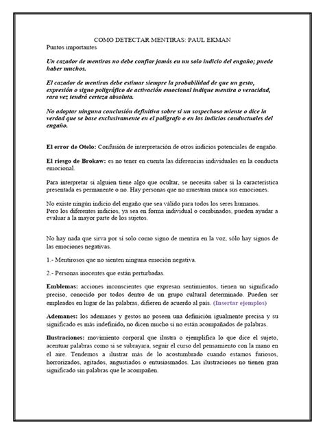 Como Detectar Mentiras Pdf Las Emociones Mentira