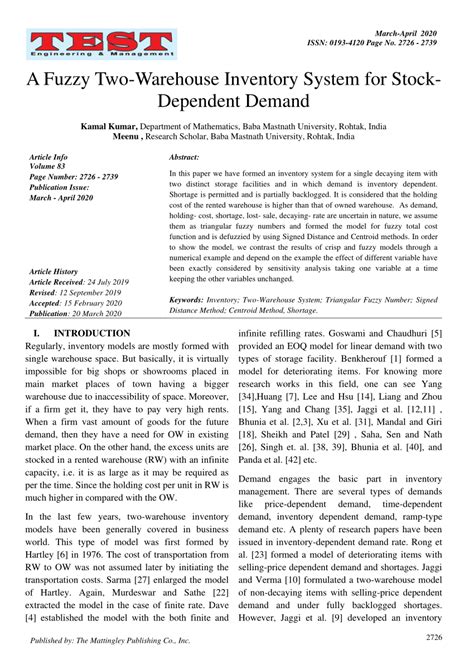 Pdf A Fuzzy Two Warehouse Inventory System For Stock Dependent Demand