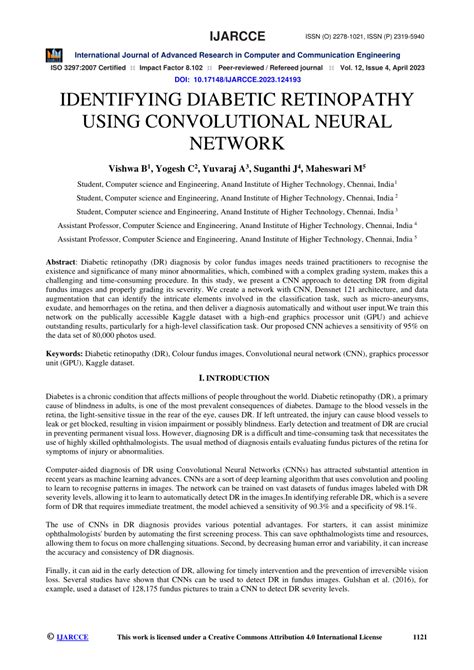 Pdf Identifying Diabetic Retinopathy Using Convolutional Neural Network