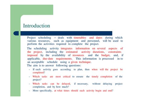 SOLUTION Project Schedule Management Introduction Time Management Project Scheduling Steps