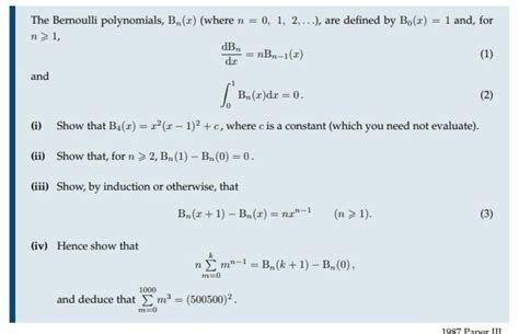 Solved The Bernoulli Polynomials B R Where N 0 1