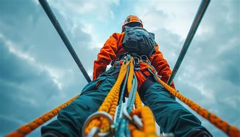 Premium Photo Construction Worker Wearing Safety Harness And