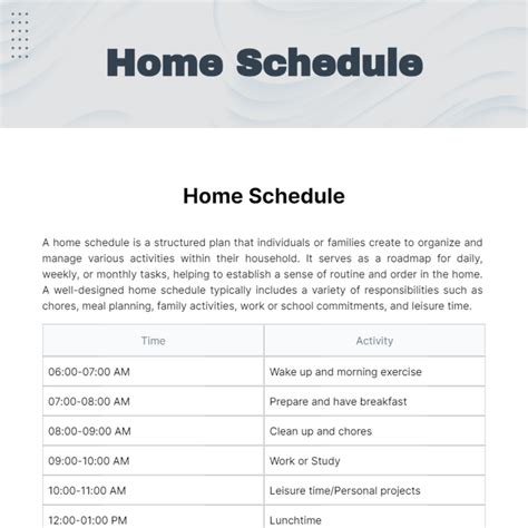 Free Home Schedule Template To Edit Online