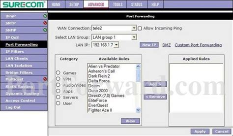 fastest surecom ep 4704sx router port forwarding steps