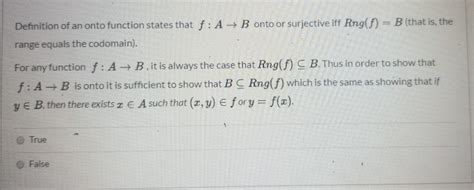 Solved B Onto Or Surjective Iff Rng F B That Is The