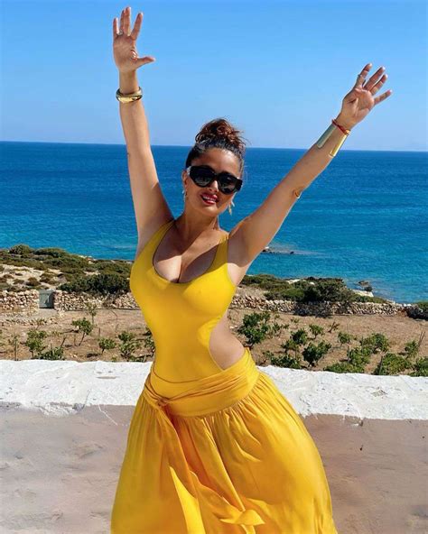 Salma Hayek Pinault Celebrates 54th Birthday In Vibrant Yellow Cutout